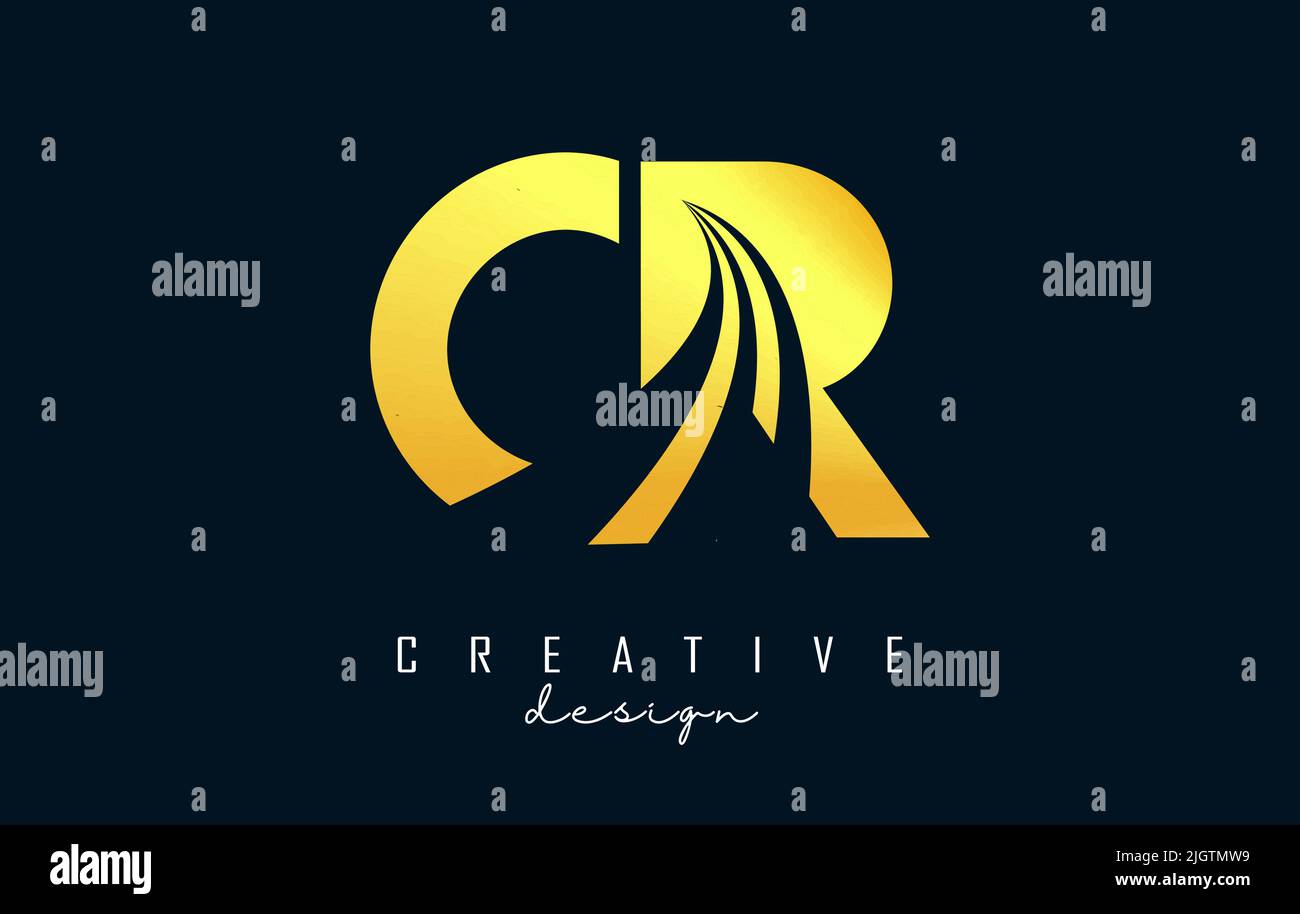 Creative golden letter Cr c r logo with leading lines and road concept ...
