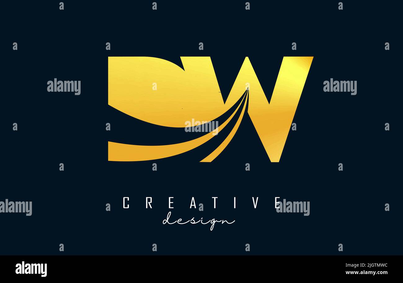 Creative golden letter DW d w logo with leading lines and road concept ...