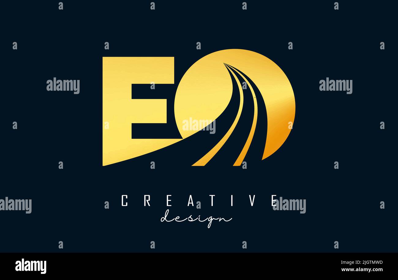 Creative golden letter EO e o logo with leading lines and road concept ...