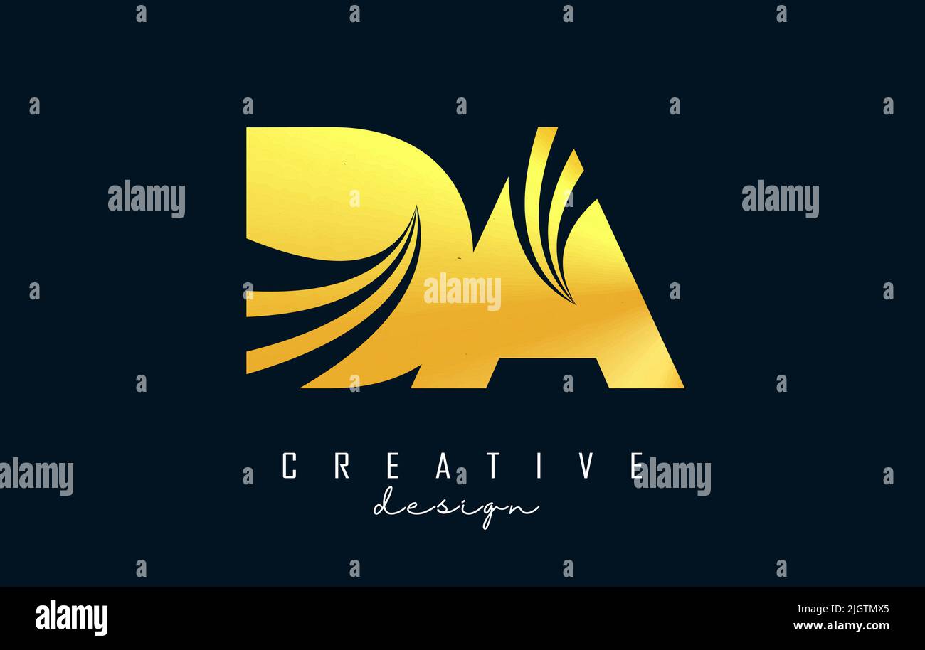 Creative golden letter DA d a logo with leading lines and road concept ...