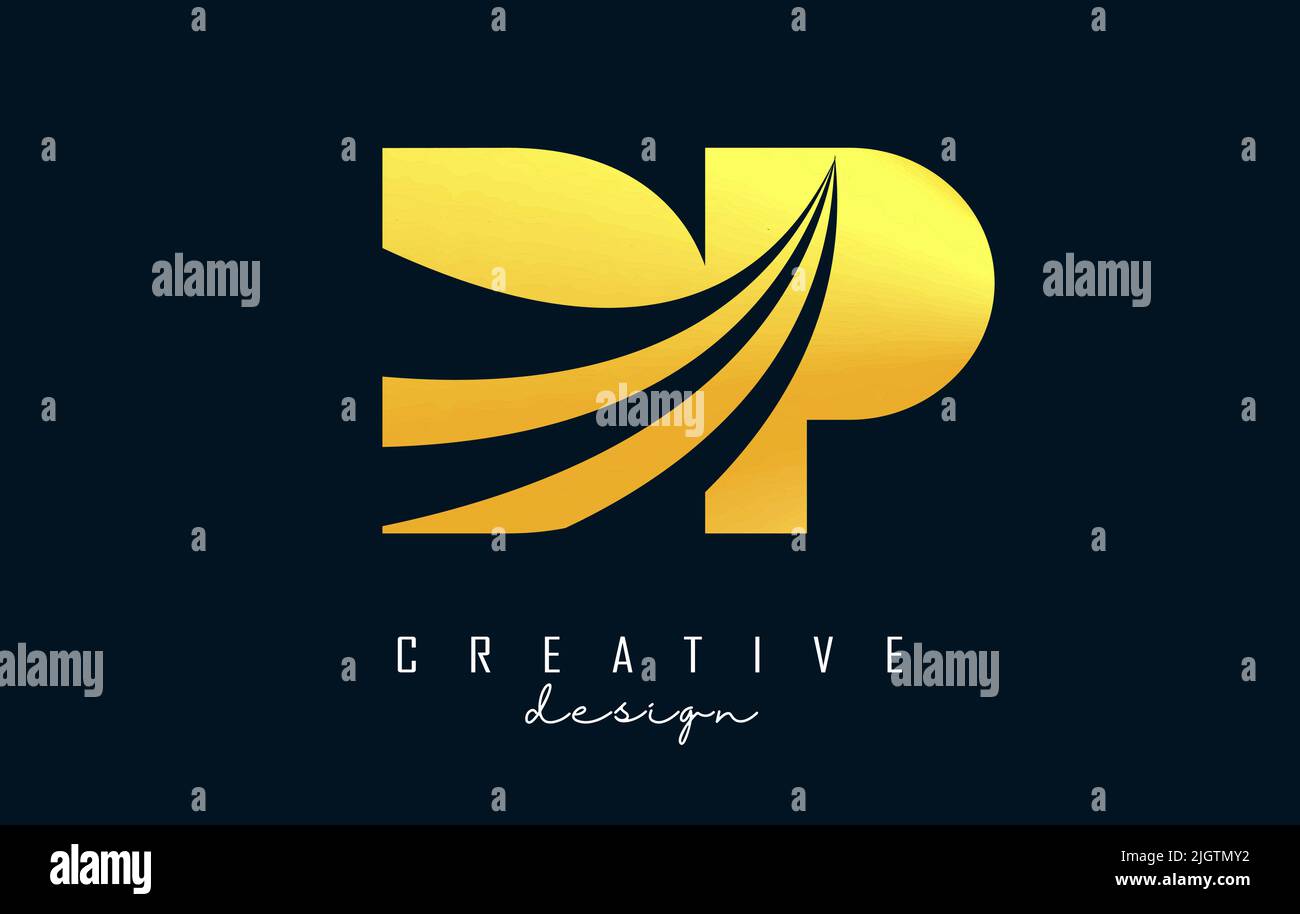 Creative golden letter DP d p logo with leading lines and road concept ...