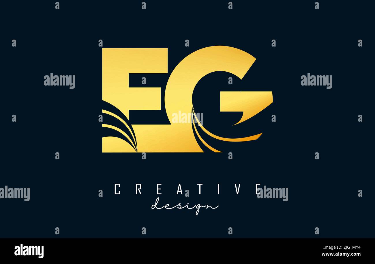 Creative golden letter EG e g logo with leading lines and road concept ...