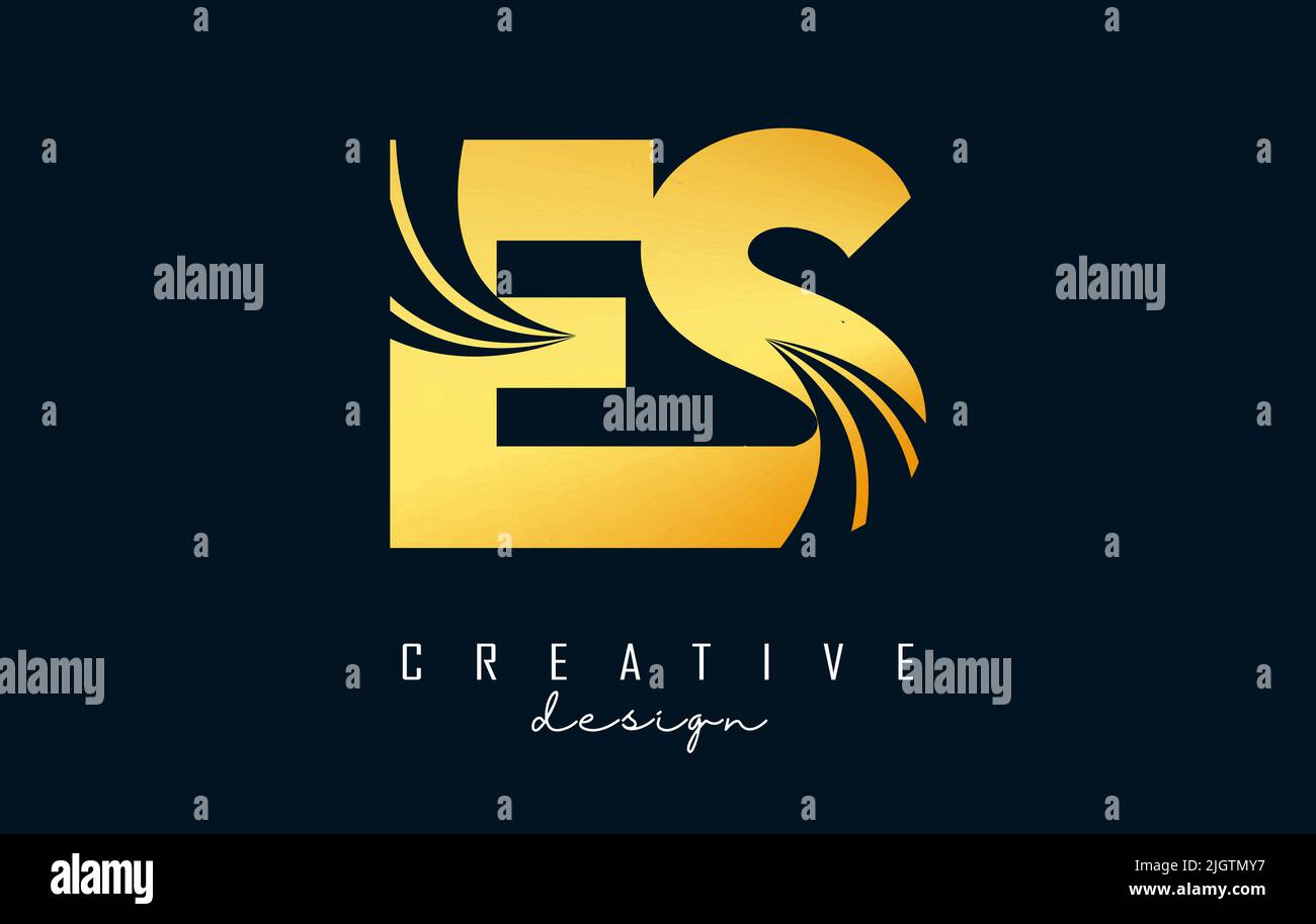 Creative golden letter ES e S logo with leading lines and road concept ...