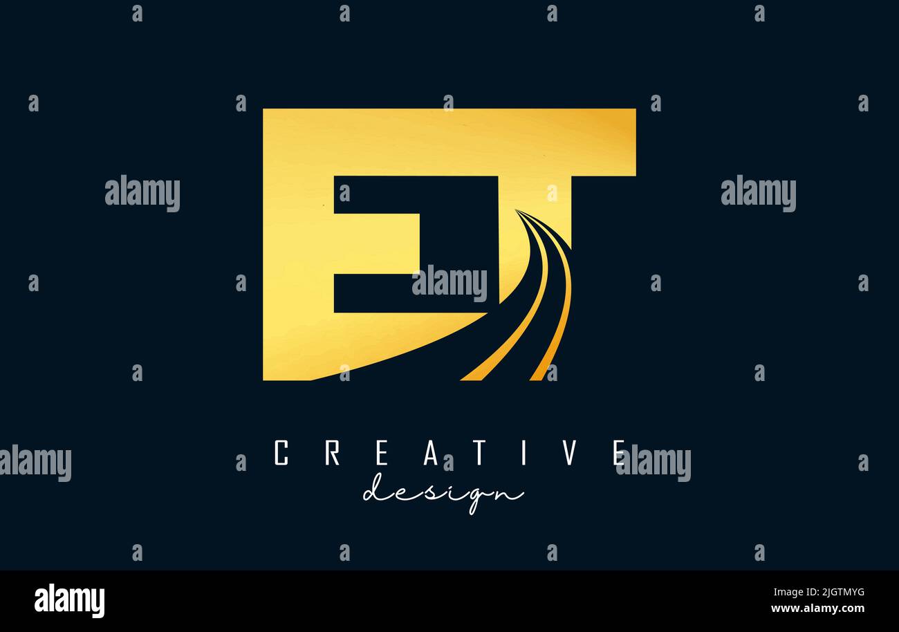 Creative golden letter ET e T logo with leading lines and road concept ...