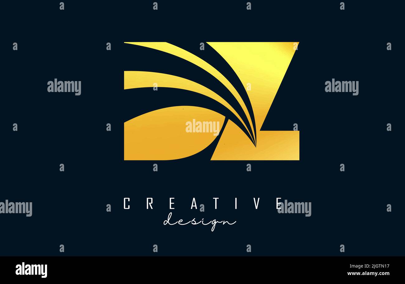 Creative golden letter DZ d z logo with leading lines and road concept ...