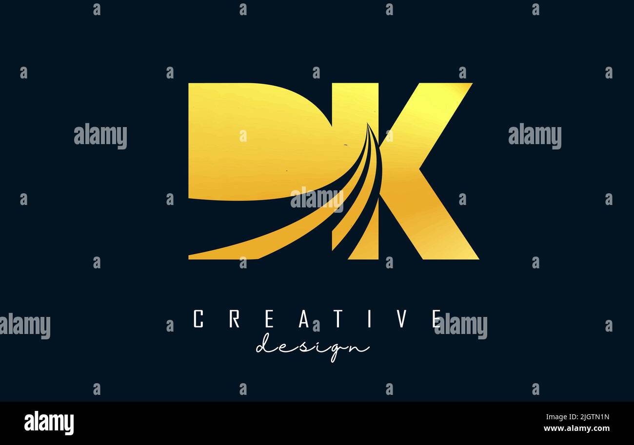 Creative golden letter Dk d k logo with leading lines and road concept ...