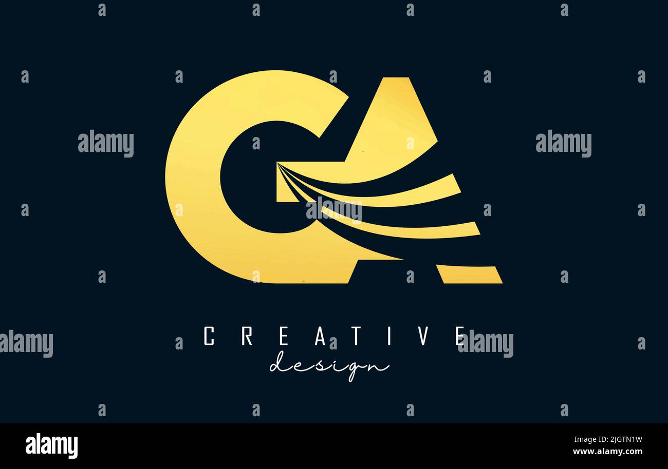 Creative golden letter GA g a logo with leading lines and road concept ...