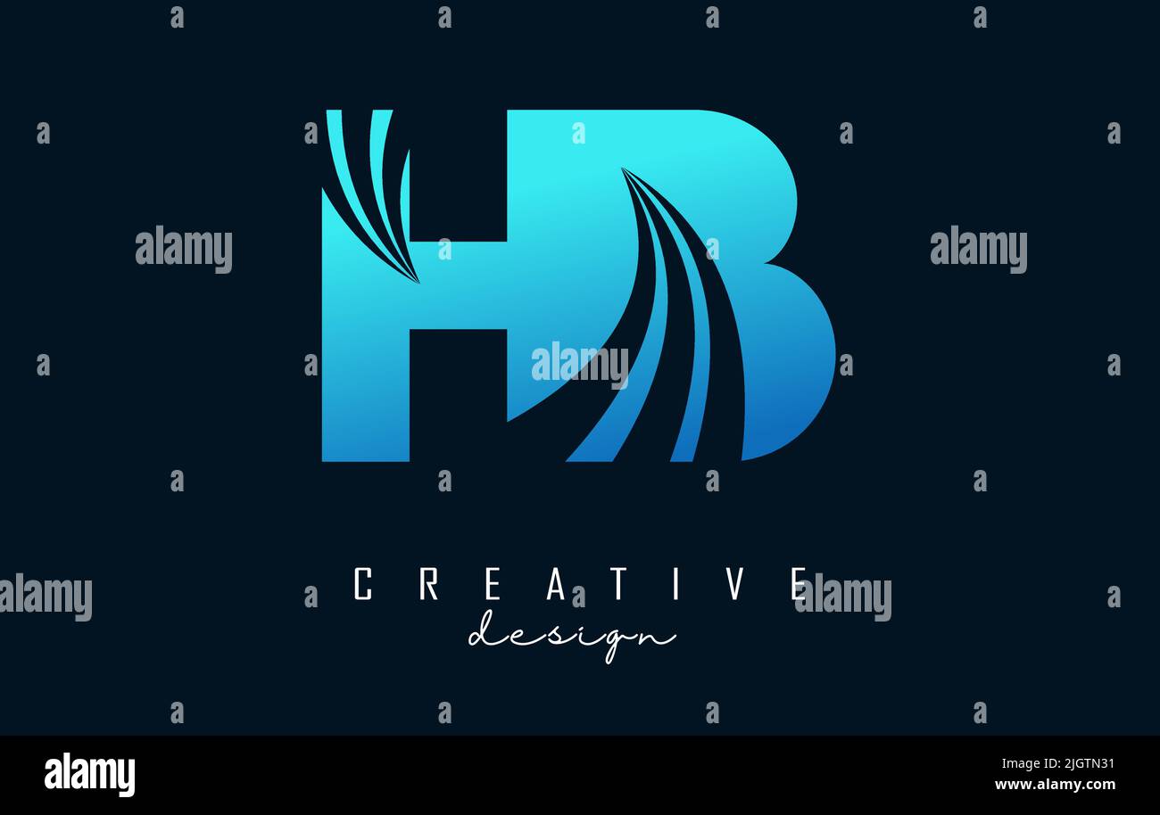 Creative blue letter HB h b logo with leading lines and road concept ...