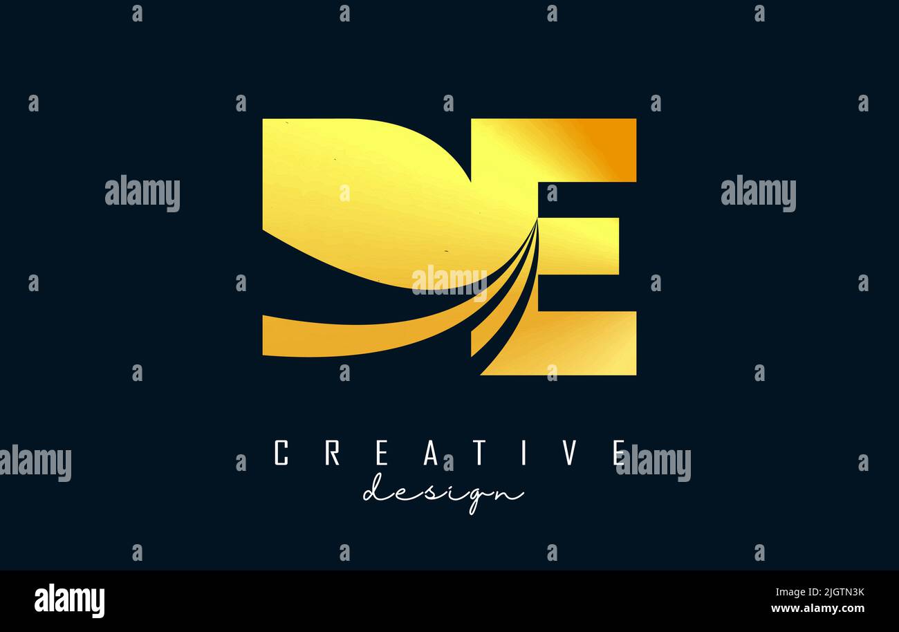Creative golden letter DE d e logo with leading lines and road concept ...