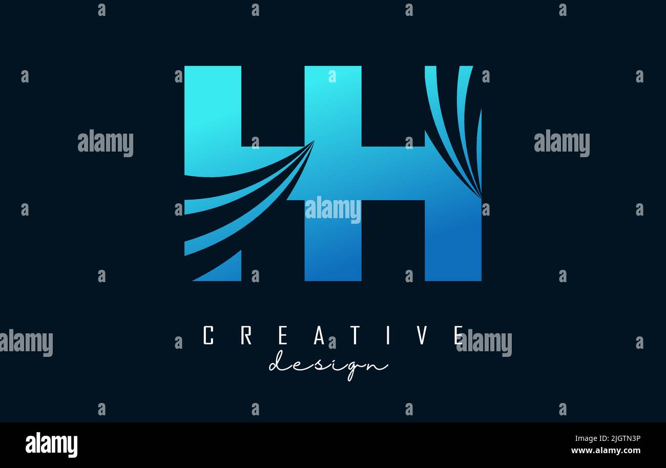 Creative blue letter HH h logo with leading lines and road concept ...