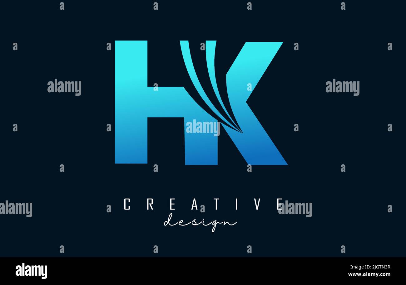 Creative blue letter HK h k logo with leading lines and road concept ...