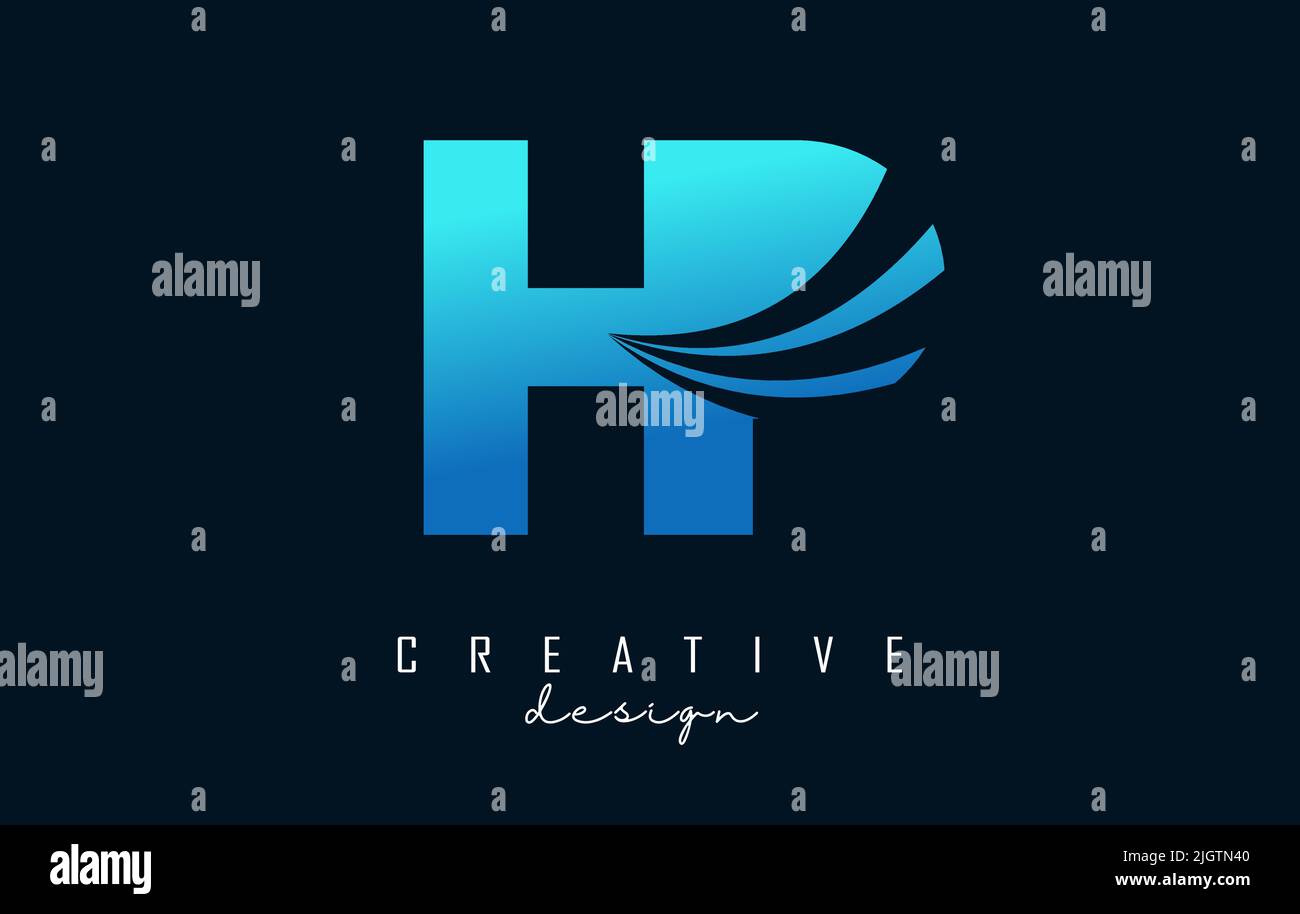 Creative blue letter HP h p logo with leading lines and road concept ...
