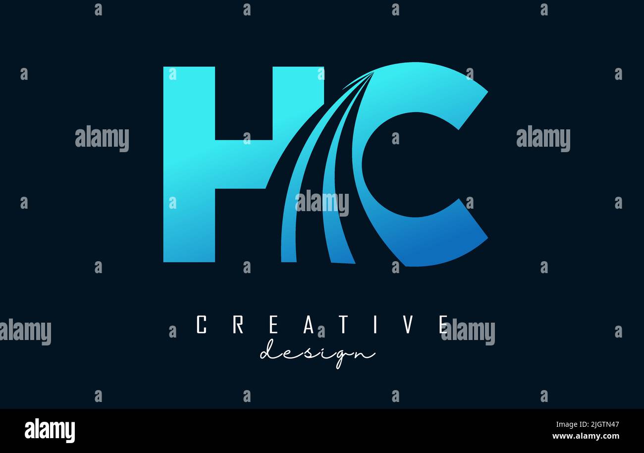 Creative blue letter HC h c logo with leading lines and road concept ...