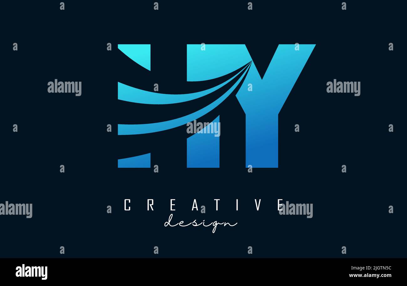 Creative blue letter HY h y logo with leading lines and road concept ...