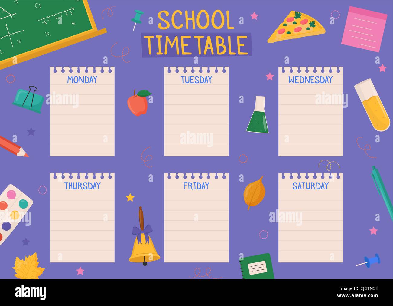 Cute childish school timetable, weekly classes schedule for kids with ...