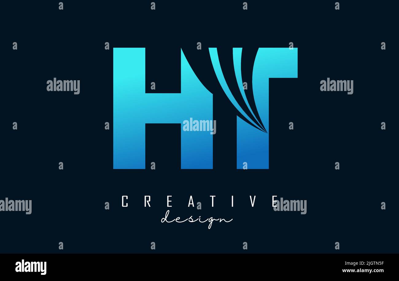 Creative blue letter HT h t logo with leading lines and road concept ...
