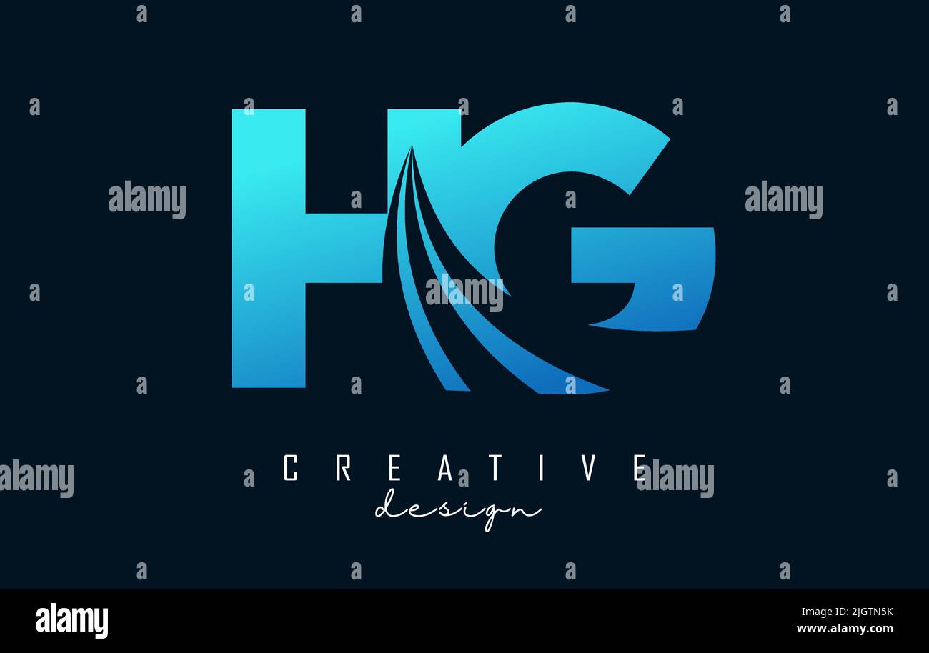 Creative blue letter HG h g logo with leading lines and road concept ...