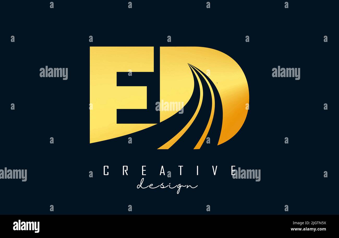 Creative golden letter ED e d logo with leading lines and road concept ...