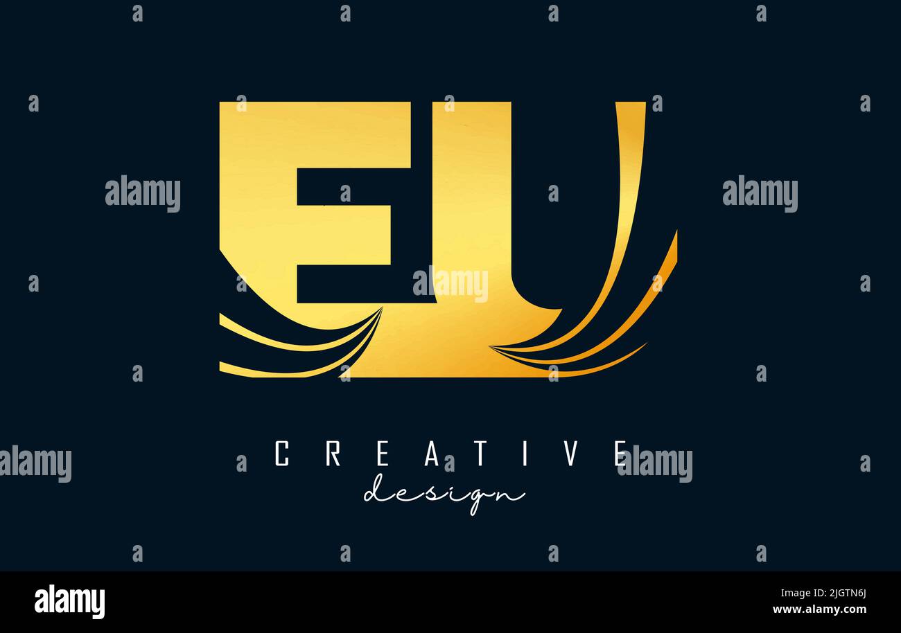 Creative golden letter EU e U logo with leading lines and road concept ...