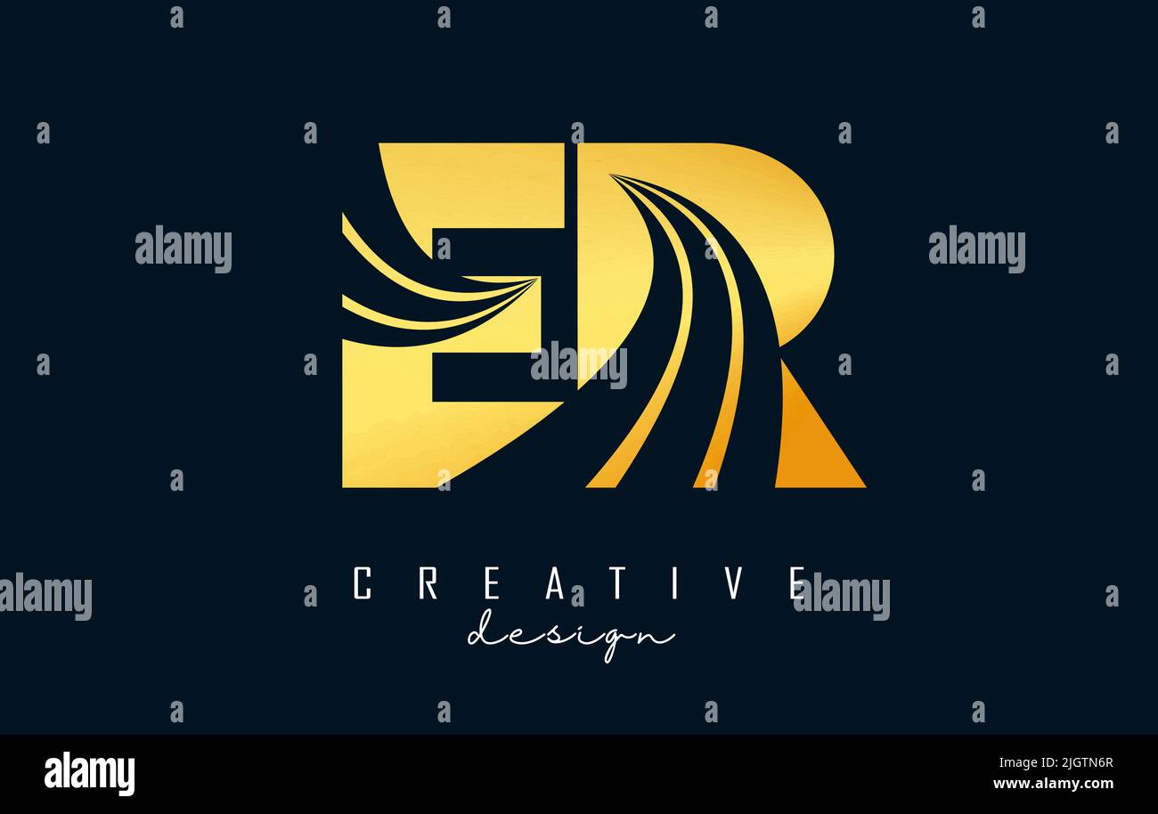 Creative golden letter ER e R logo with leading lines and road concept ...