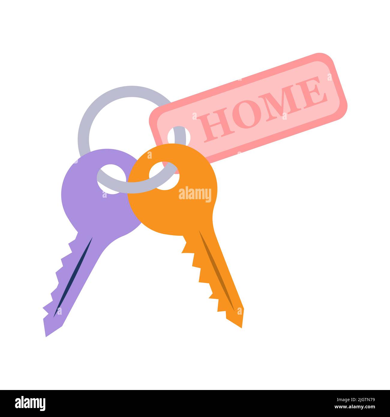 Keychain icon with keys, flat color illustration. Vector isolated on a ...