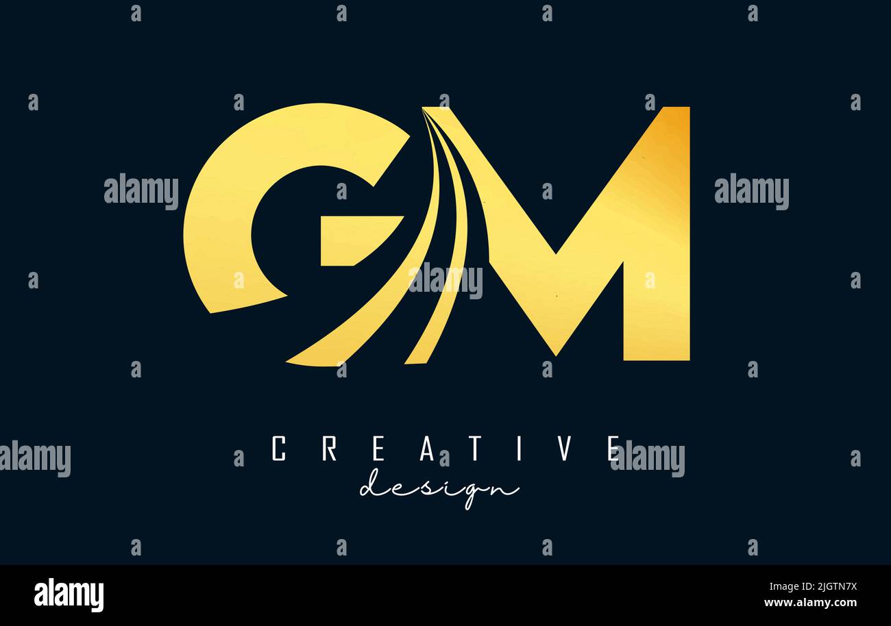 Creative blue letter GM g M logo with leading lines and road concept ...