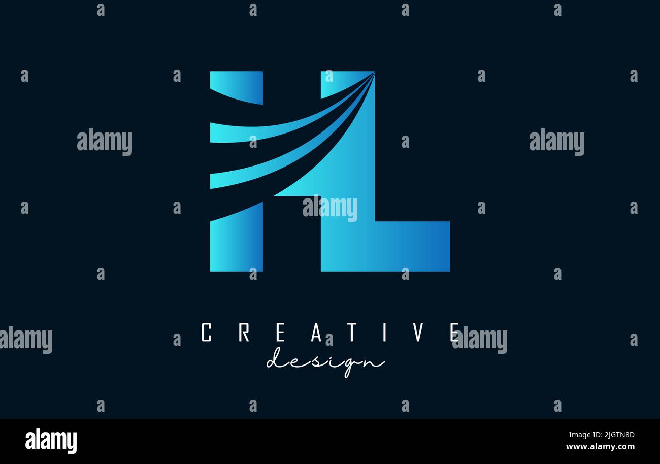 Creative blue letter HL h l logo with leading lines and road concept ...