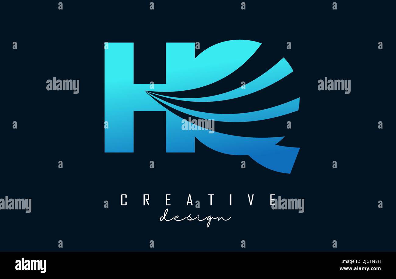 Creative blue letter HQ h q logo with leading lines and road concept ...