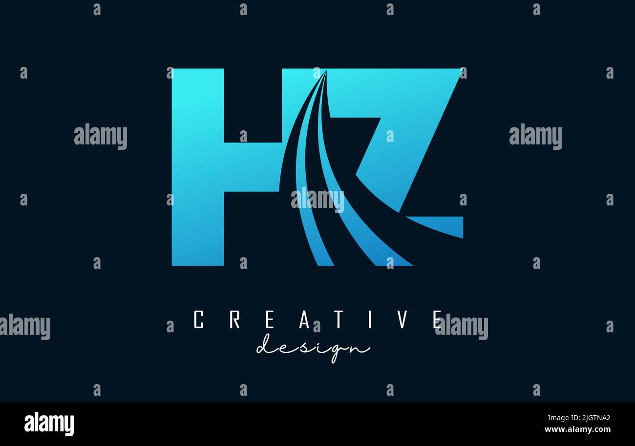 Creative blue letter HZ h z logo with leading lines and road concept ...