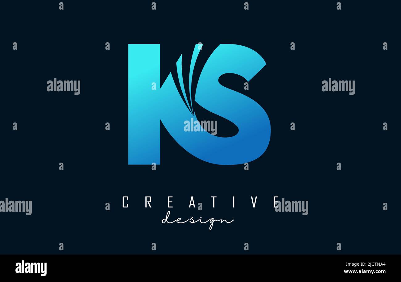 Creative blue letter KS k s logo with leading lines and road concept ...