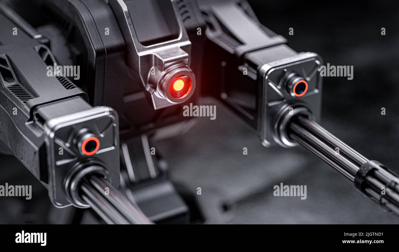 3D illustration of industrial sci fi futuristic military turret machine ...