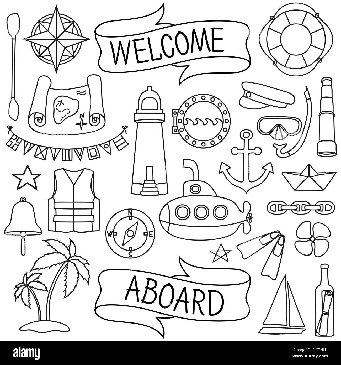 Set nautical cartoon doodle Cut Out Stock Images & Pictures - Alamy