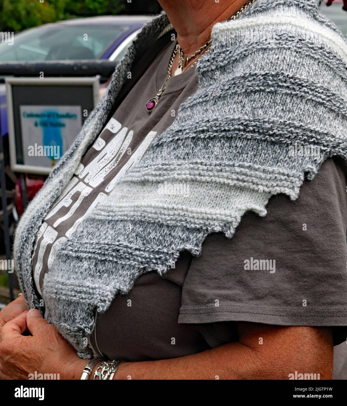 A hand knitted shades of grey, black and white Dragon tooth textured ...