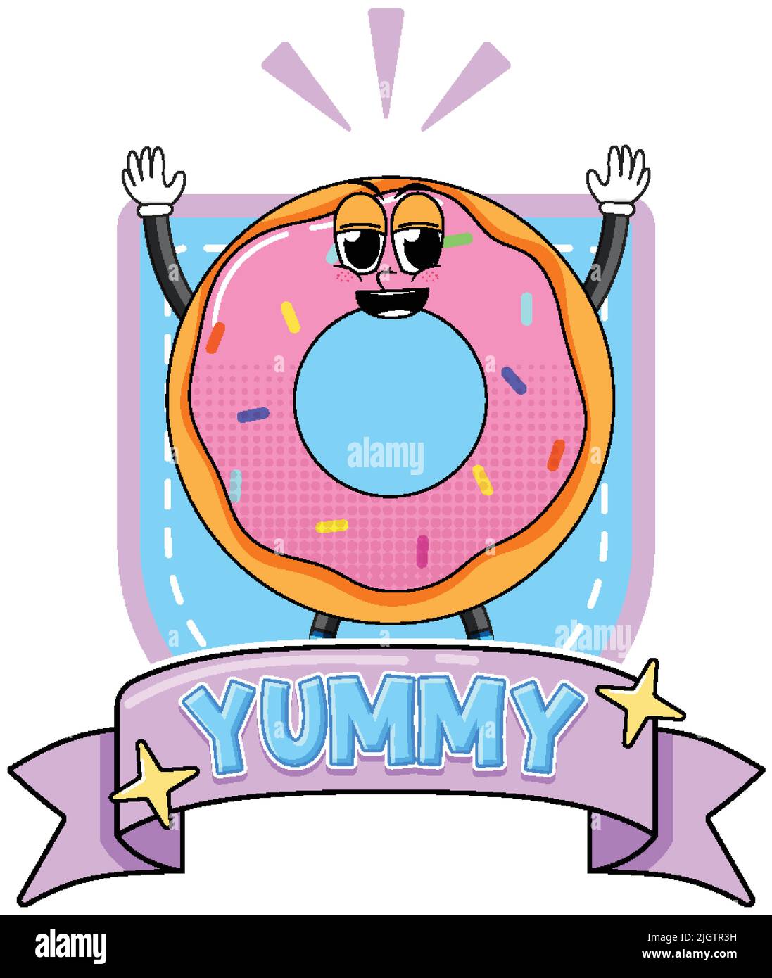 Donut cartoon character with yummy badge illustration Stock Vector ...