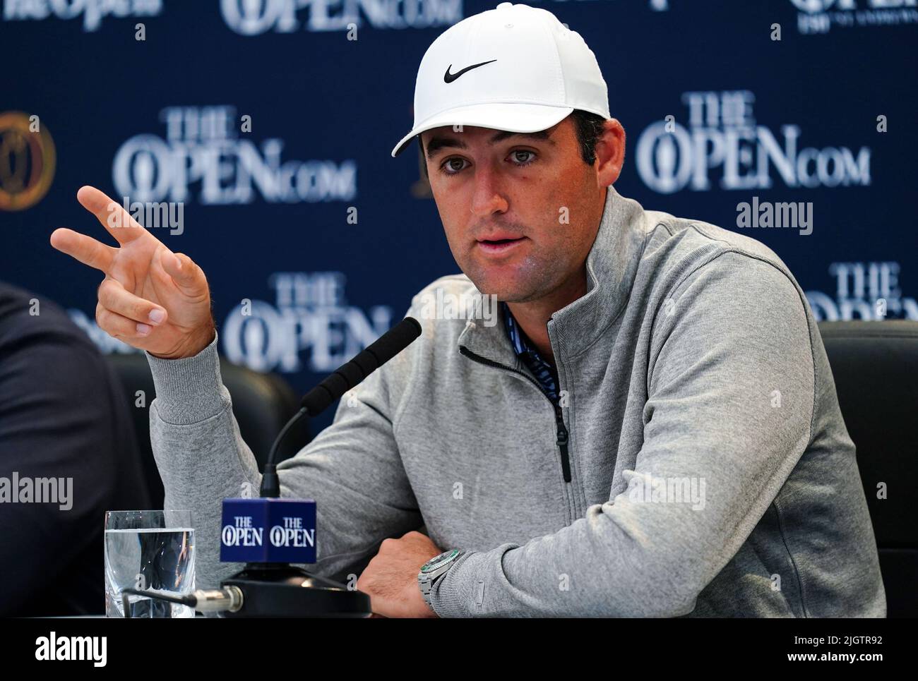 USA's Scottie Scheffler in an interview during practice day four of The ...
