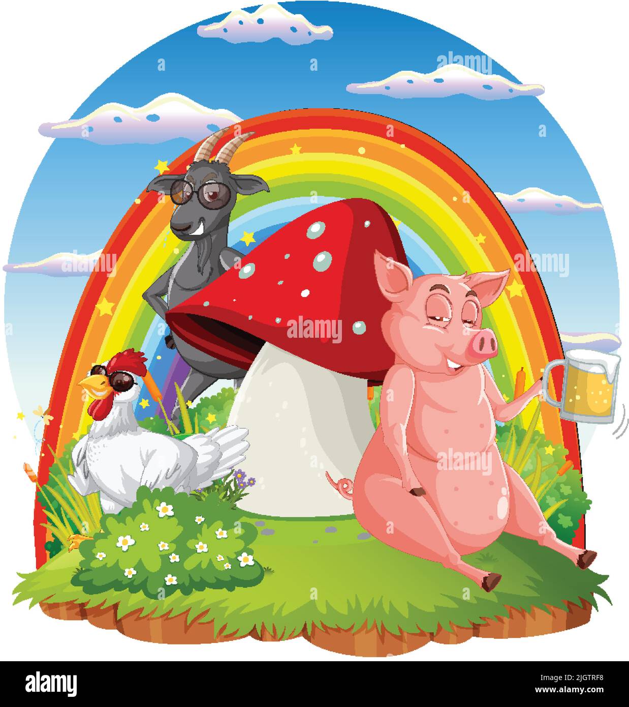 Cute animal cartoon character in ourdoor scene isolated island ...