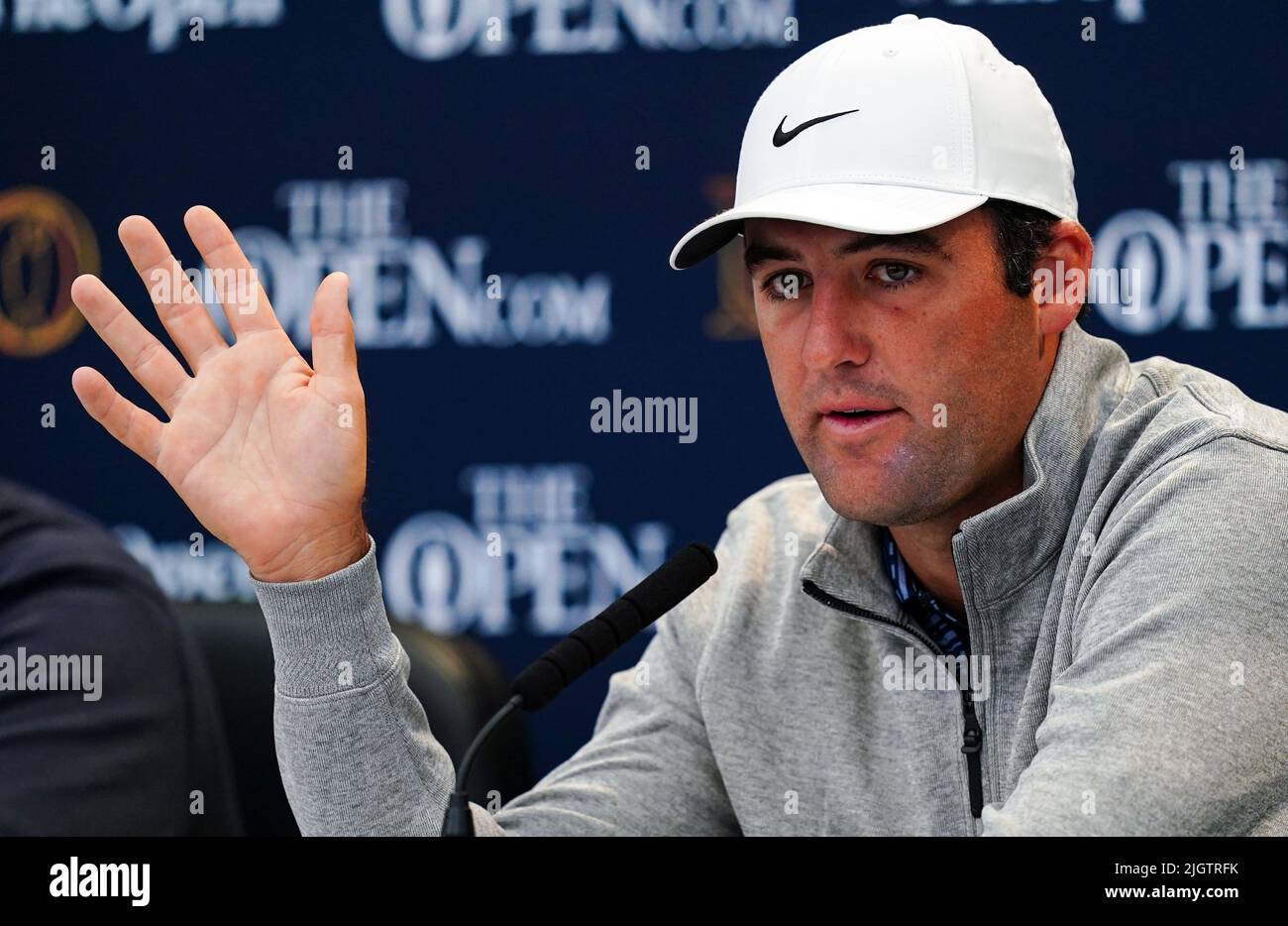 USA's Scottie Scheffler in an interview during practice day four of The ...