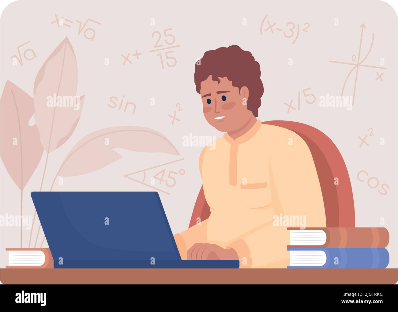 Taking online math course 2D vector isolated illustration Stock Vector ...