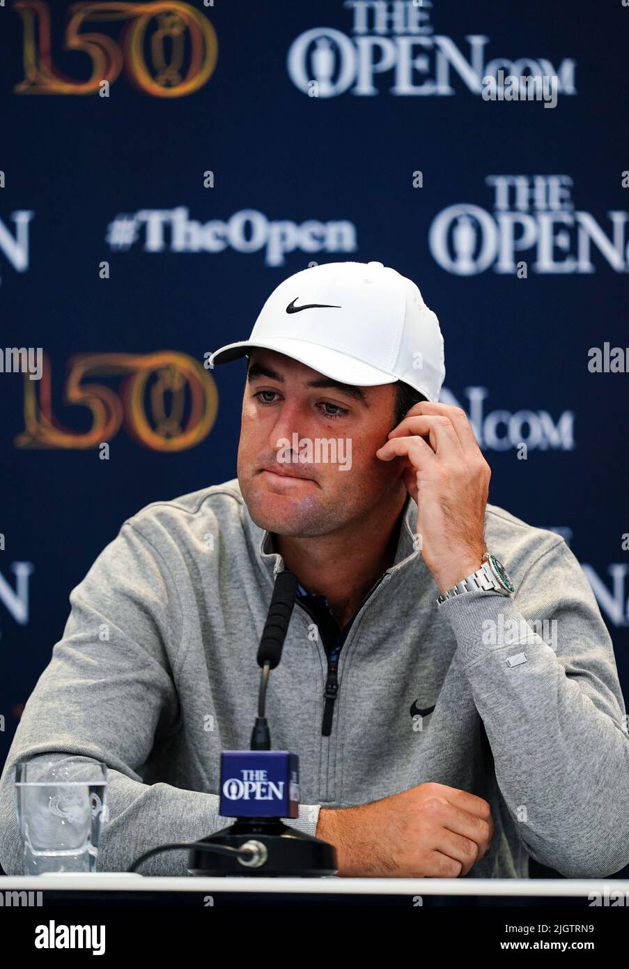USA's Scottie Scheffler in an interview during practice day four of The ...