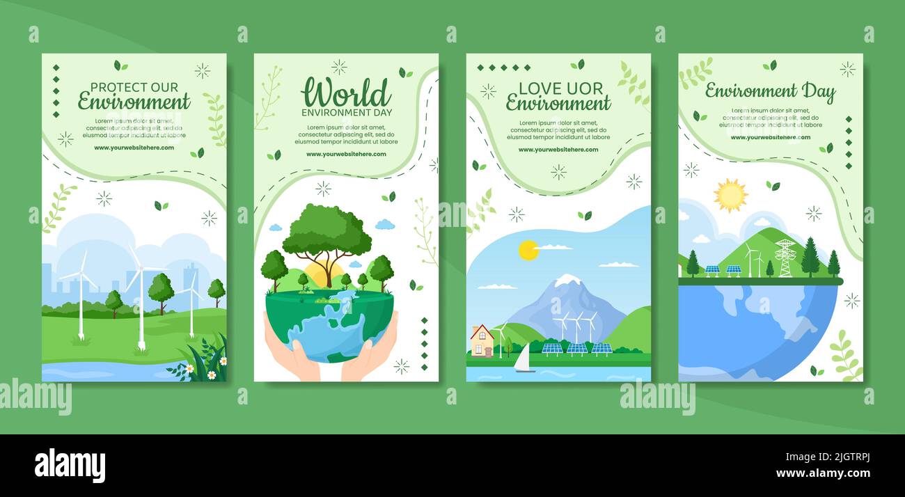 World Environment Day Social Media Stories Template Flat Cartoon ...