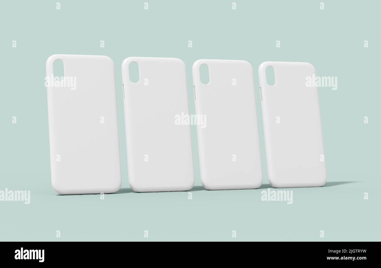 Four mobile phone case mockup, white cover template isolated on a ...