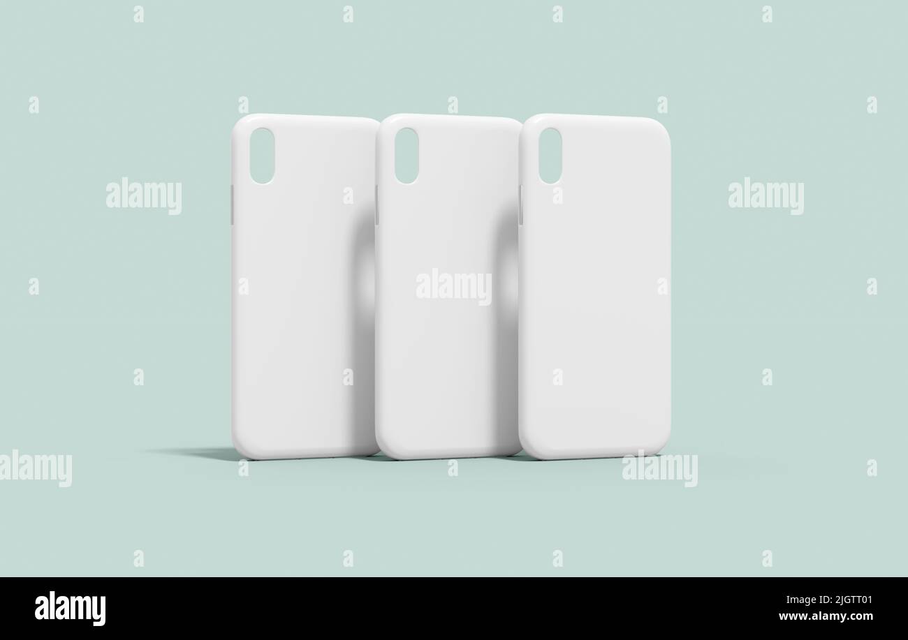 Three mobile phone case mockup, white cover template isolated on a ...