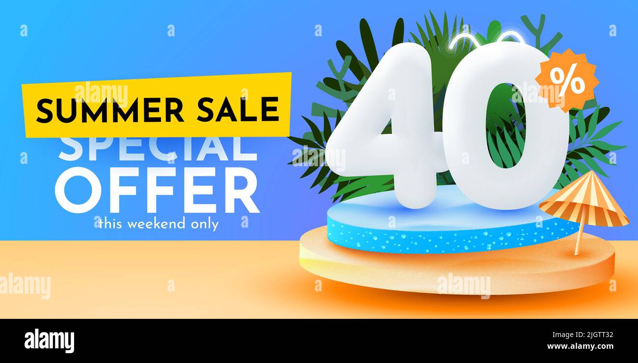 40 percent Off. Discount creative composition. Summer sale banner. Sale ...