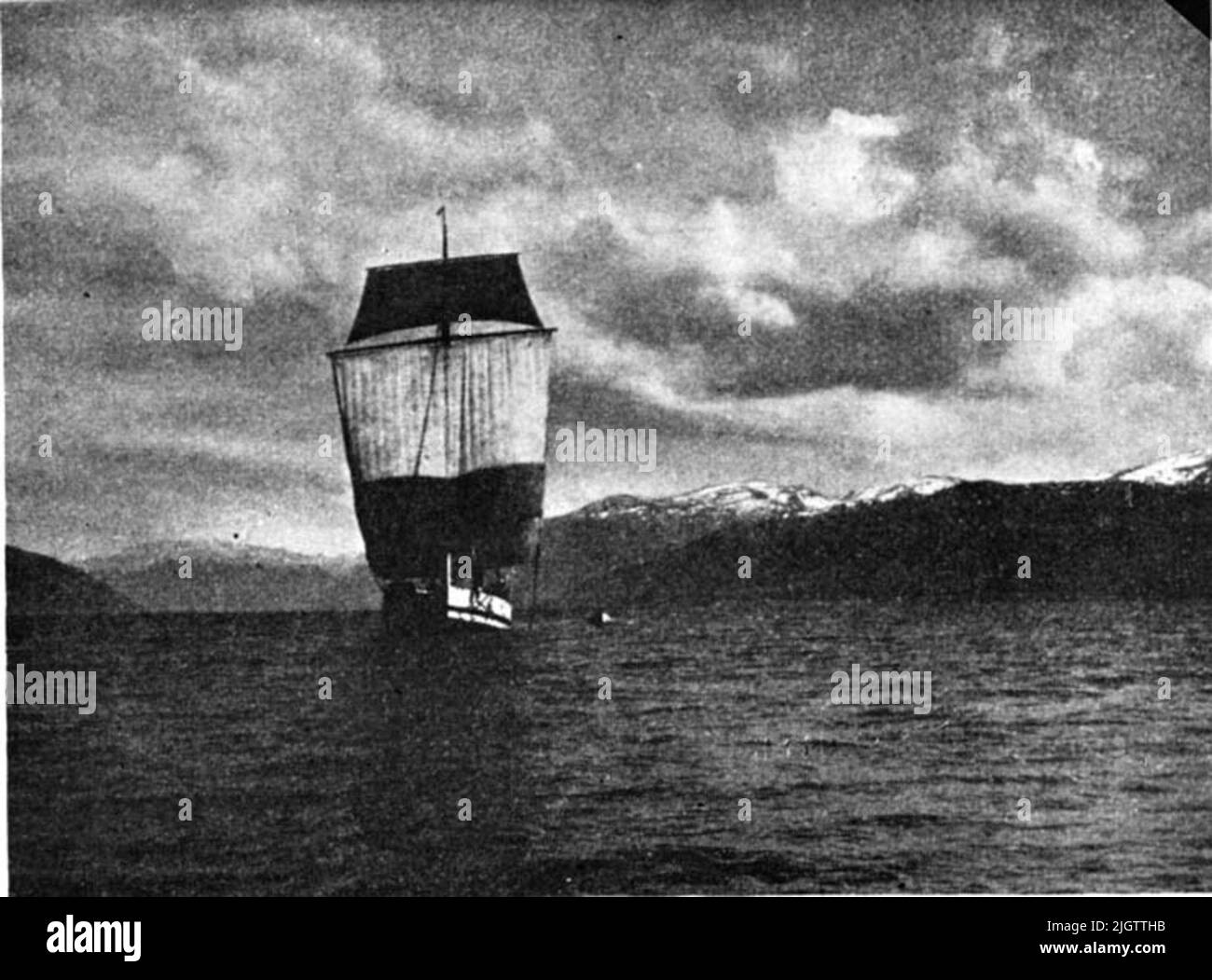 Written on the back: Fiske Norgehardangerjackt. Freight boat Stock ...