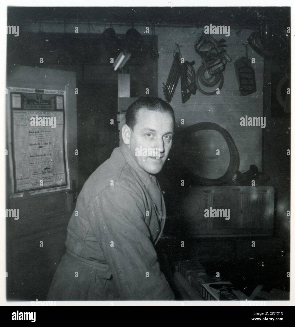Alf Johansson dressed in workshop rock in the bicycle workshop at ...