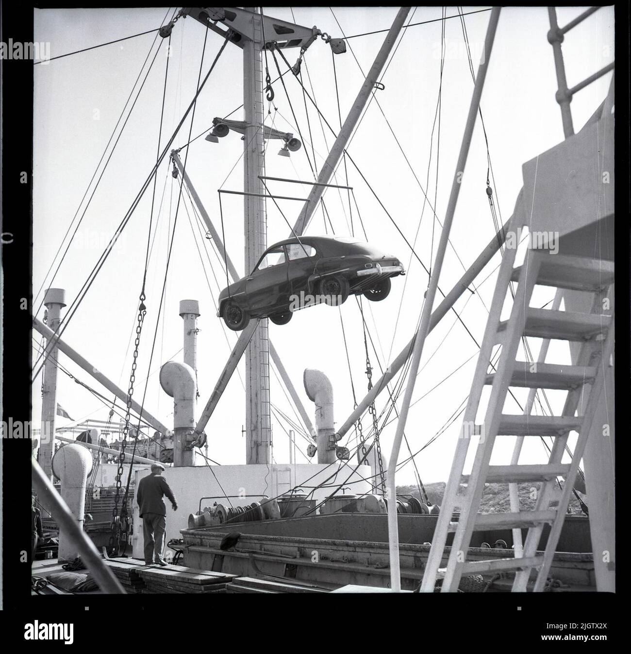 Loading Saab cars for exports in Uddevalla harbor in May 1959 Noted in ...