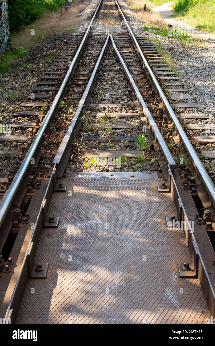 Fenders in front of the viaduct over the river in the old railway track ...