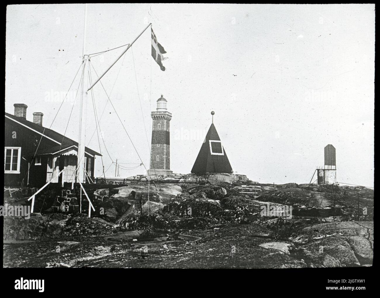 Vinga. winged lighthouse and pilot station is located on a cold cliff ...