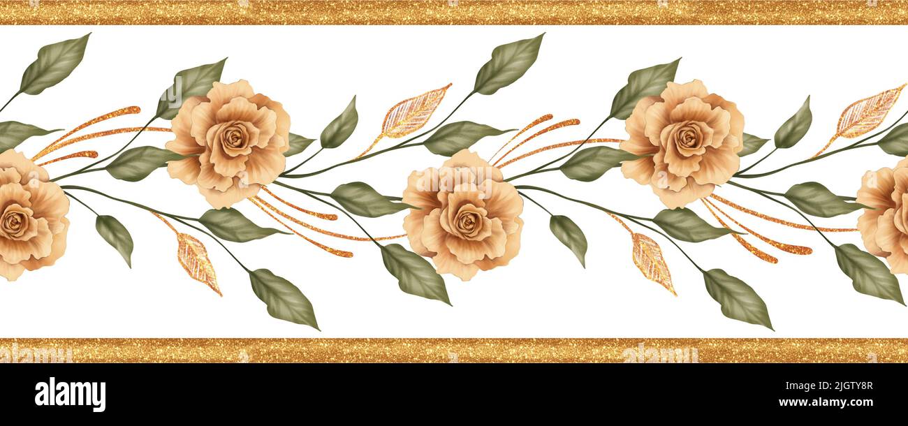 Decorative border with floral pattern. Seamless background with flowers ...