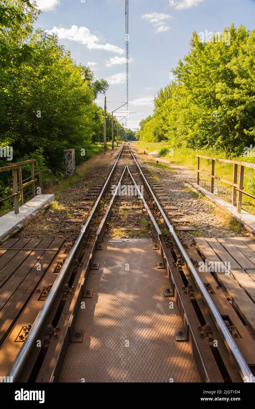 Fenders in front of the viaduct over the river in the old railway track ...